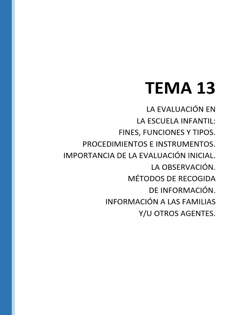 subrayado TEMA 13_TEC INFANTIL ESTABIL | Descargar gratis PDF | Evaluación | Educación de la ...