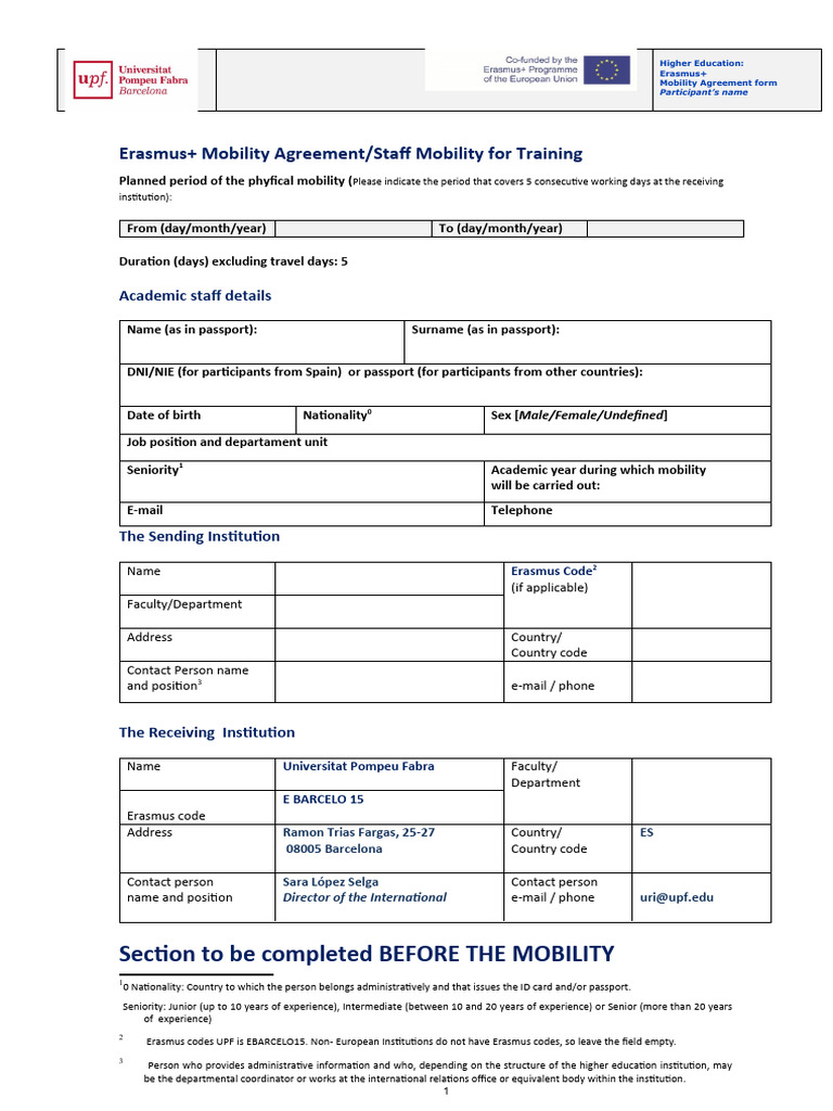 IN Mobility Agreement TRAINING Adaptats | PDF