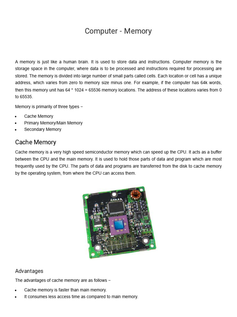 Computer - Memory | PDF | Computer Data Storage | Cache (Computing)