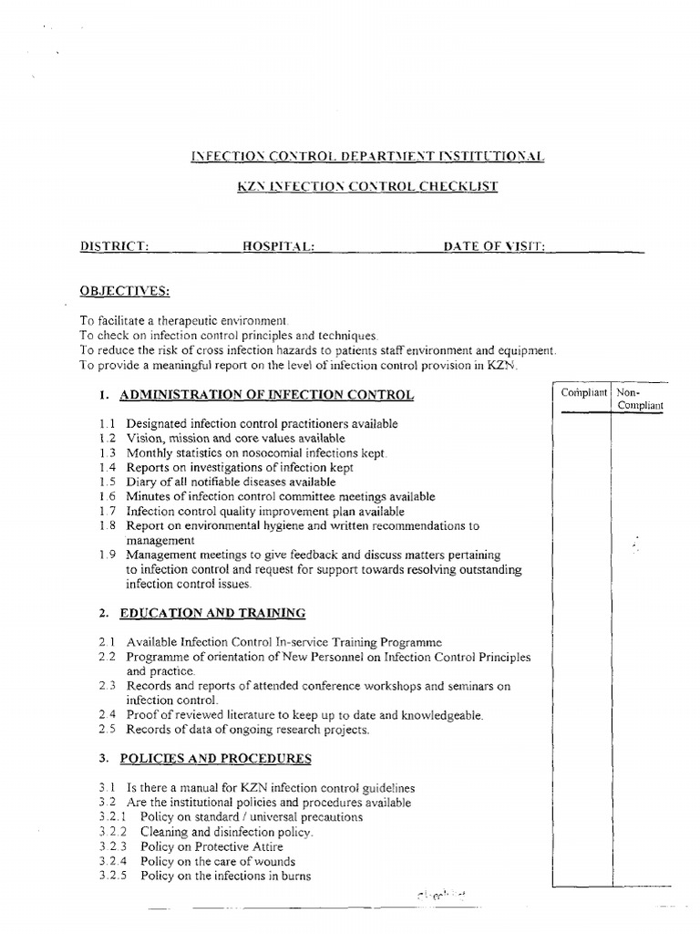 Infection Checklist | PDF