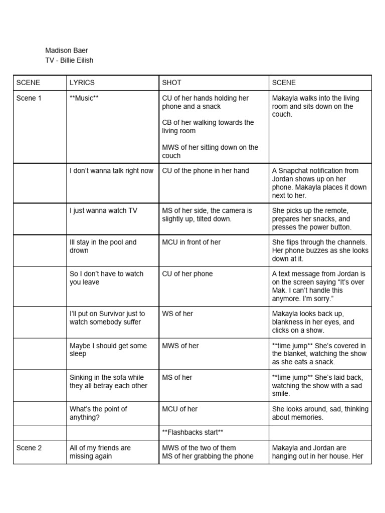 storyline music video treatment and storyboard 2 | PDF