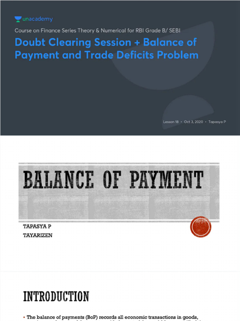 Doubt Clearing Session Balance of Payment and Trade Deficits Problem | PDF