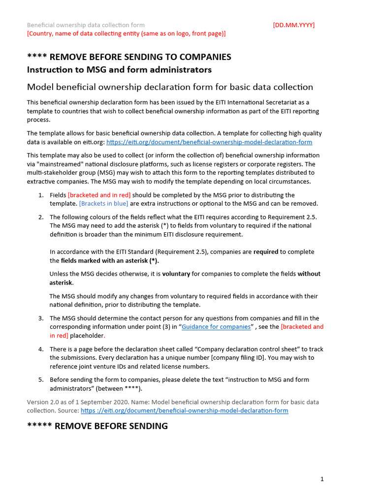 Model Eiti Beneficial Ownership Declaration Form - Basic Data - Incl Admin Tracker | PDF ...