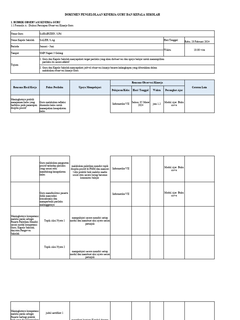 Form Observasi Guru | PDF | Karier & Perkembangan