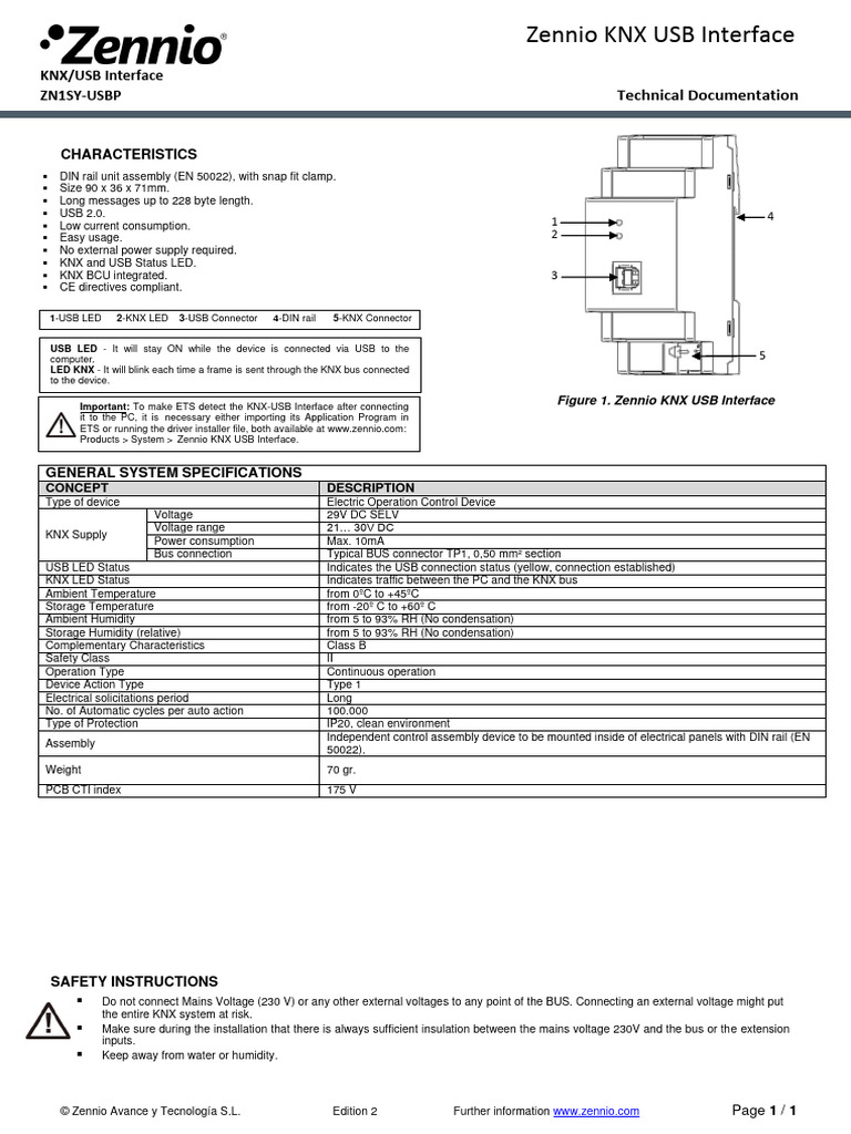 Zennio KNX USB Interface Overview | PDF | Usb | Electrical Connector