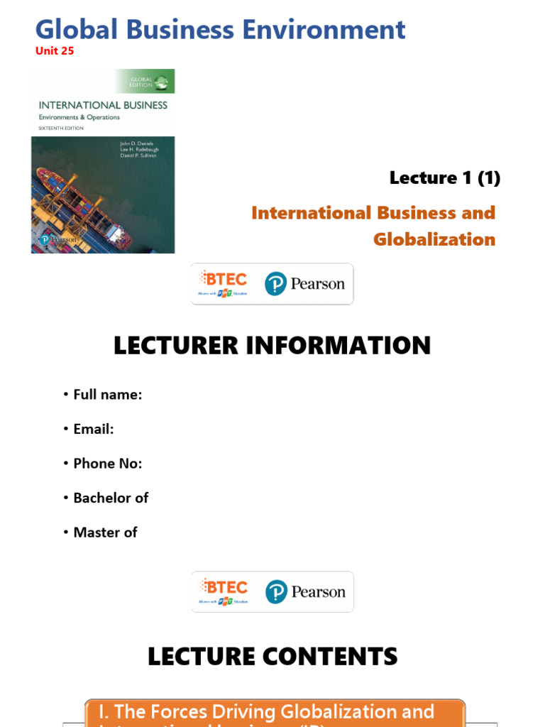 Global Business Environment - Lecture 1 | PDF | Globalization | Competition