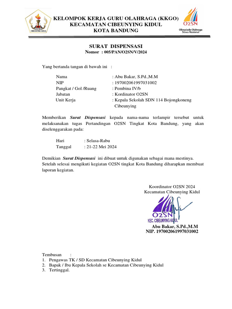 Surat Dispensasi O2sn 2024 | PDF