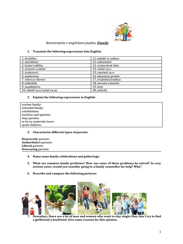 FAMILY (Maturita Worksheet) | PDF