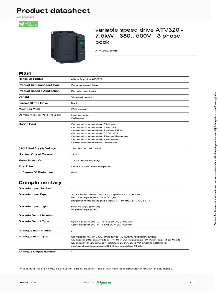 ATV320 Variable Speed Drive 7.5kW | PDF | Relay | Electric Motor