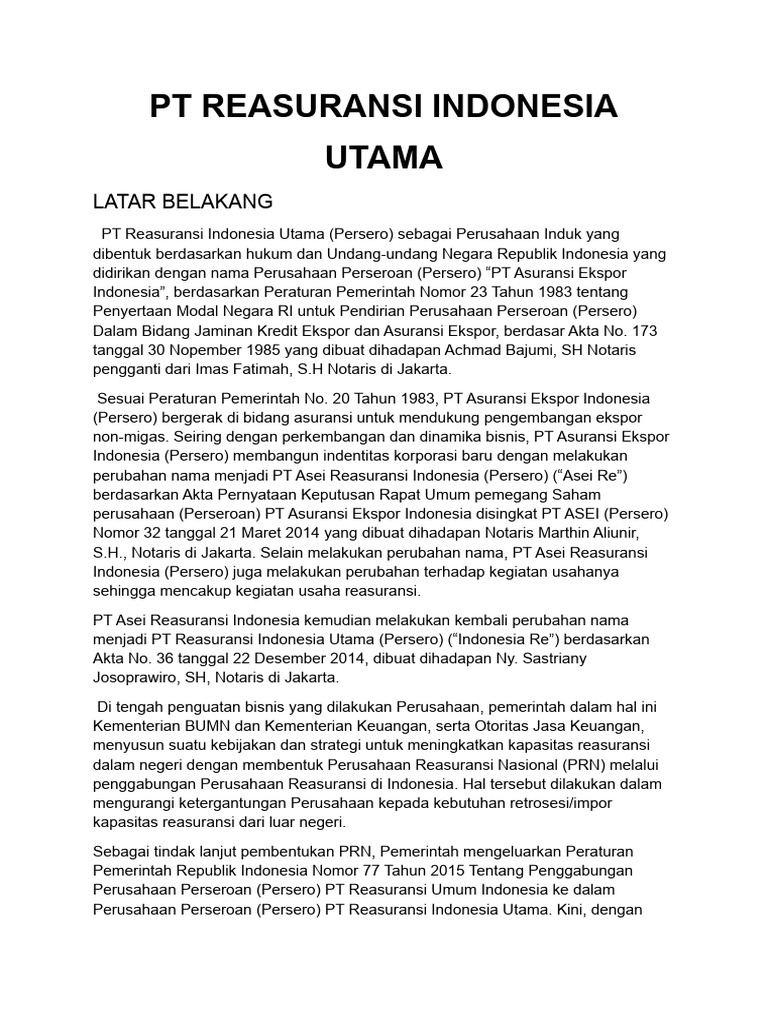 PT Reasuransi Indonesia Utama | PDF | Bisnis | Pengelolaan Keuangan & Uang