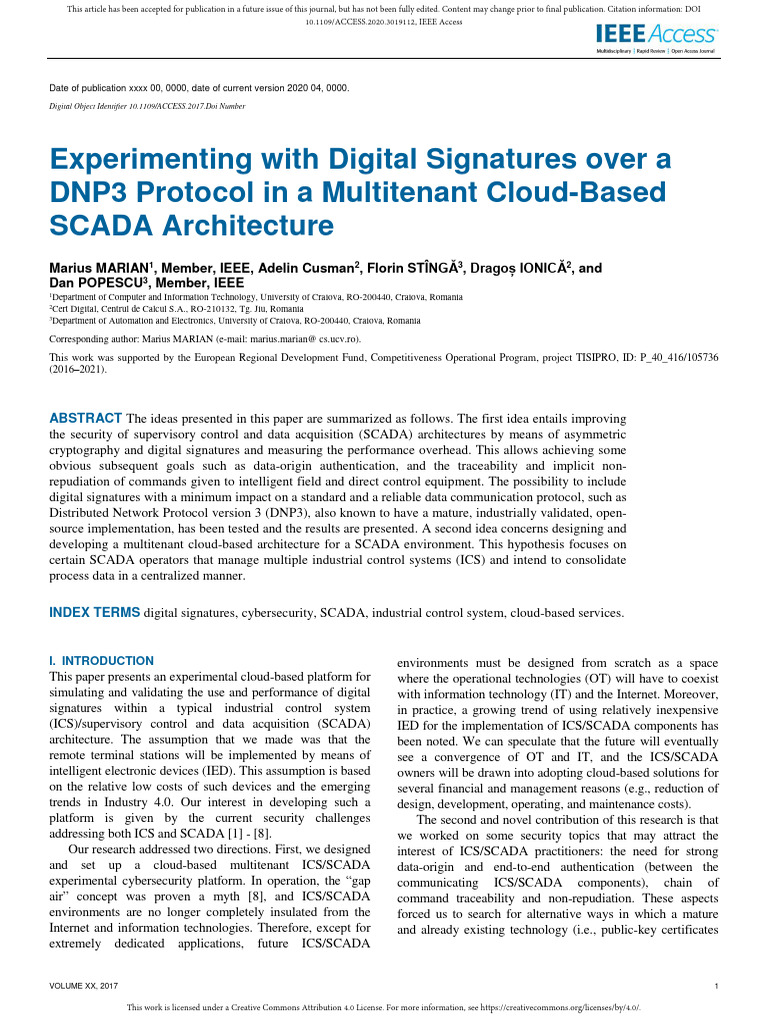 Experimenting With Digital Signatures Over A DNP3 | PDF | Scada | Security