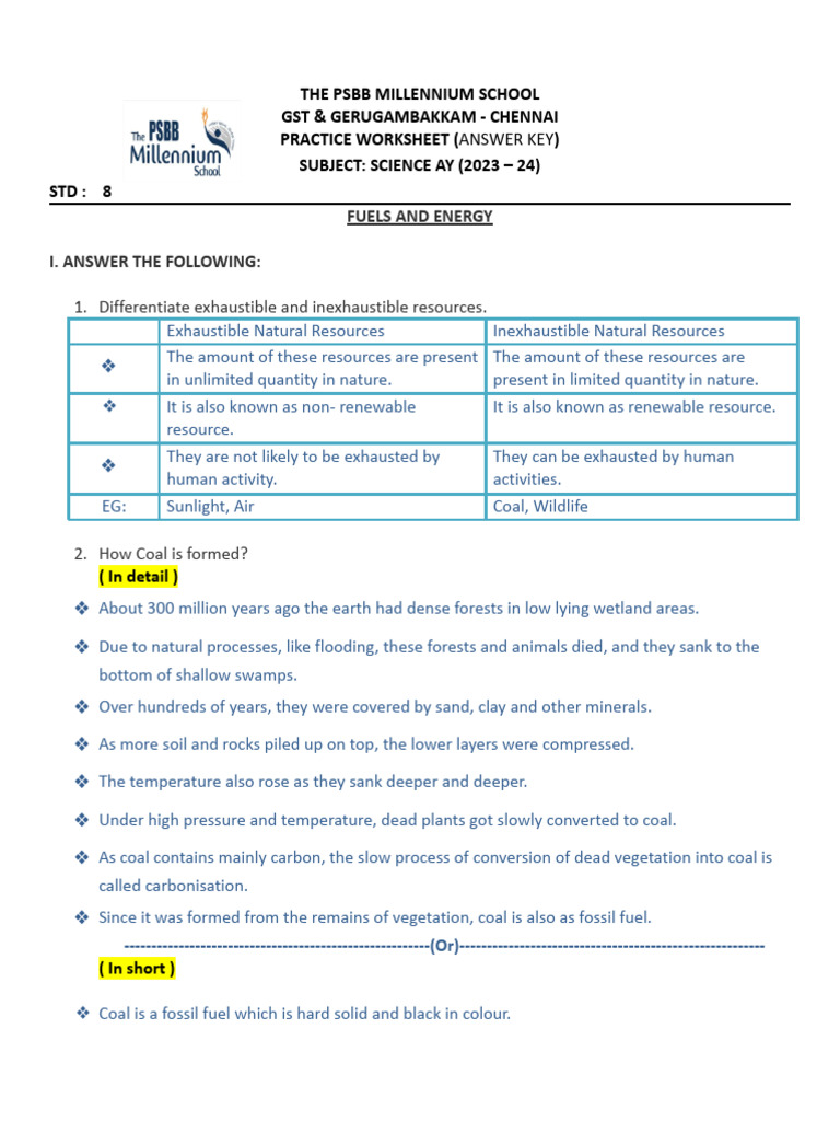 Science Worksheet Answer Key for Grade 8 | PDF | Fuels | Petroleum