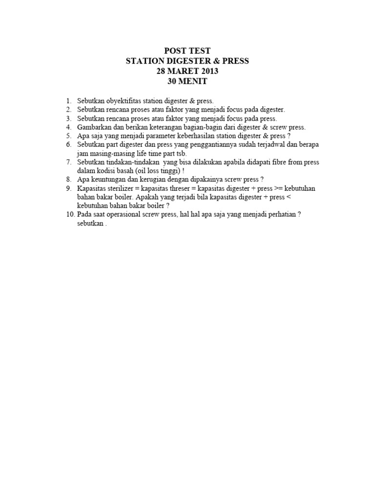 Panduan Operasional Digester & Press | PDF | Teknologi & Rekayasa