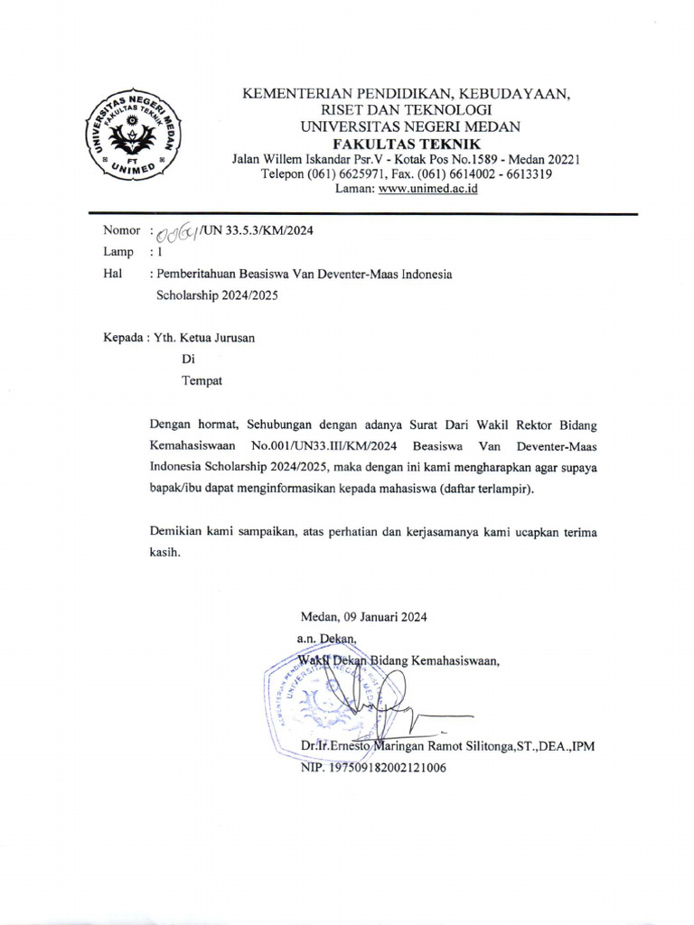 Pemberitahuan Beasiswa VDMI 2024 | PDF