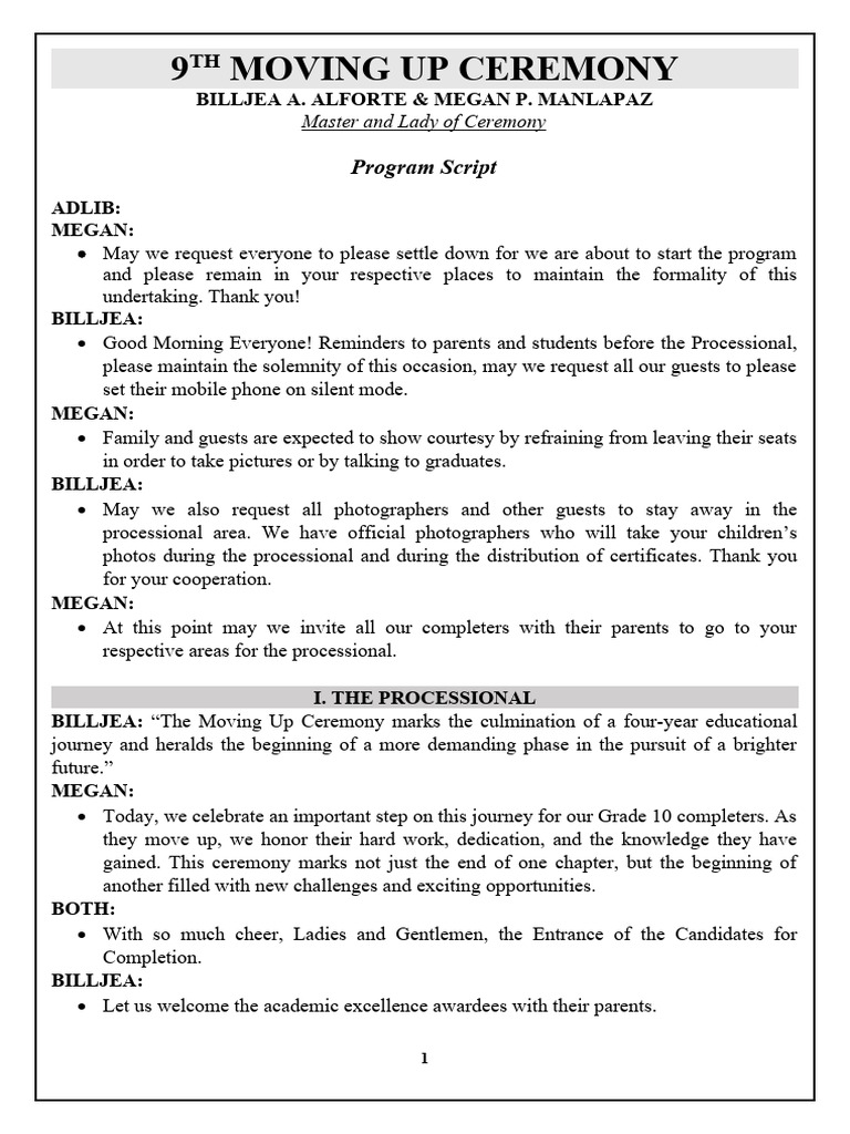 2024 MOVING UP SCRIPT - Mam Megan & Sir Billjea - 103107 | PDF