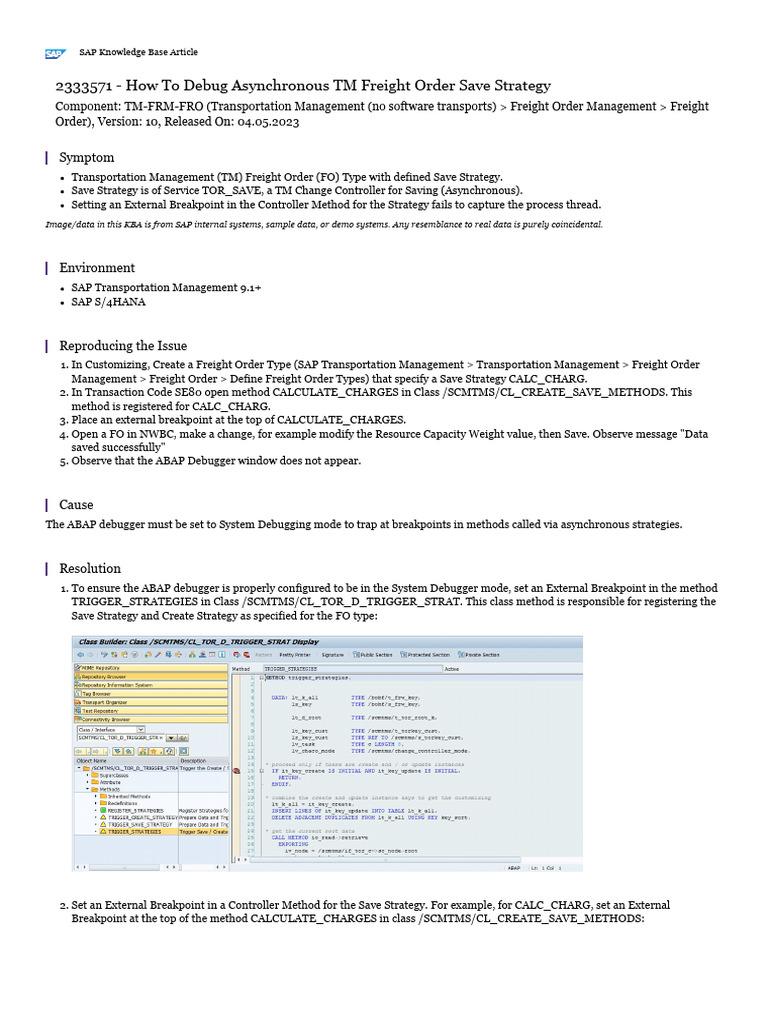 How To Debug Asynchronous TM Freight Order Save Strategy | Download Free PDF | Computer ...