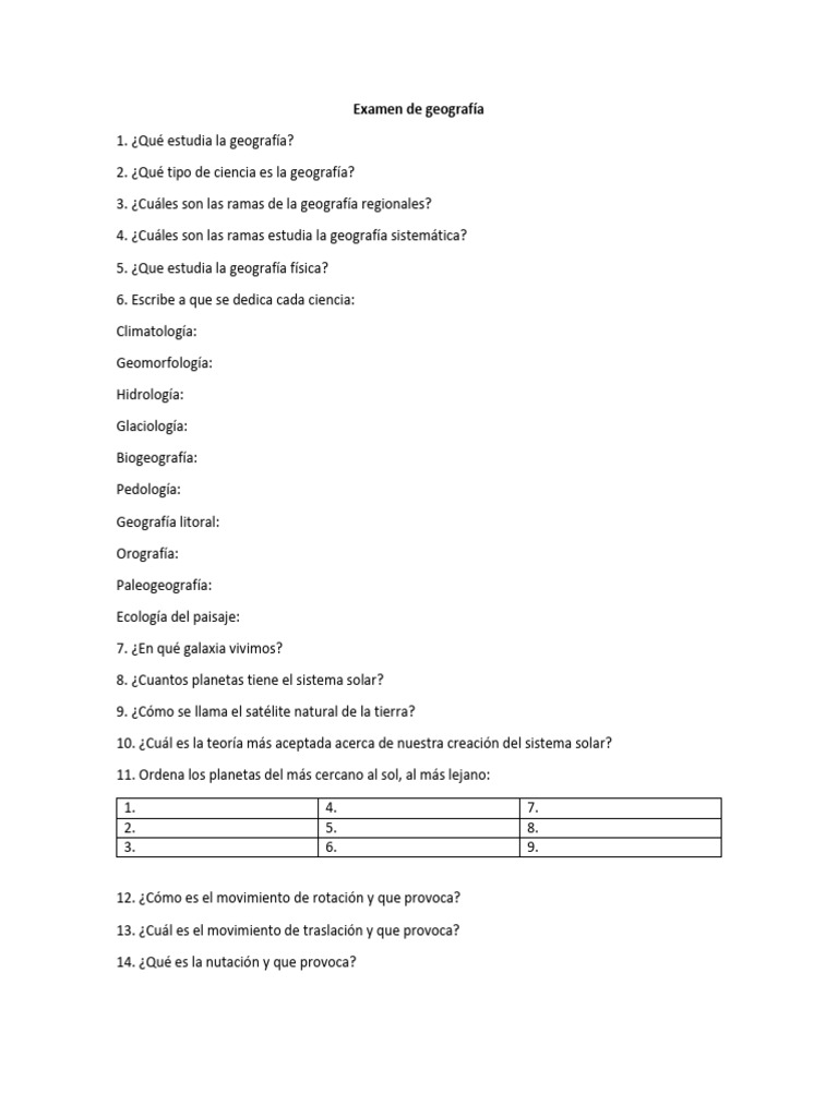 Examen de Geografía Completo | PDF | Tierra | Producto Interno Bruto