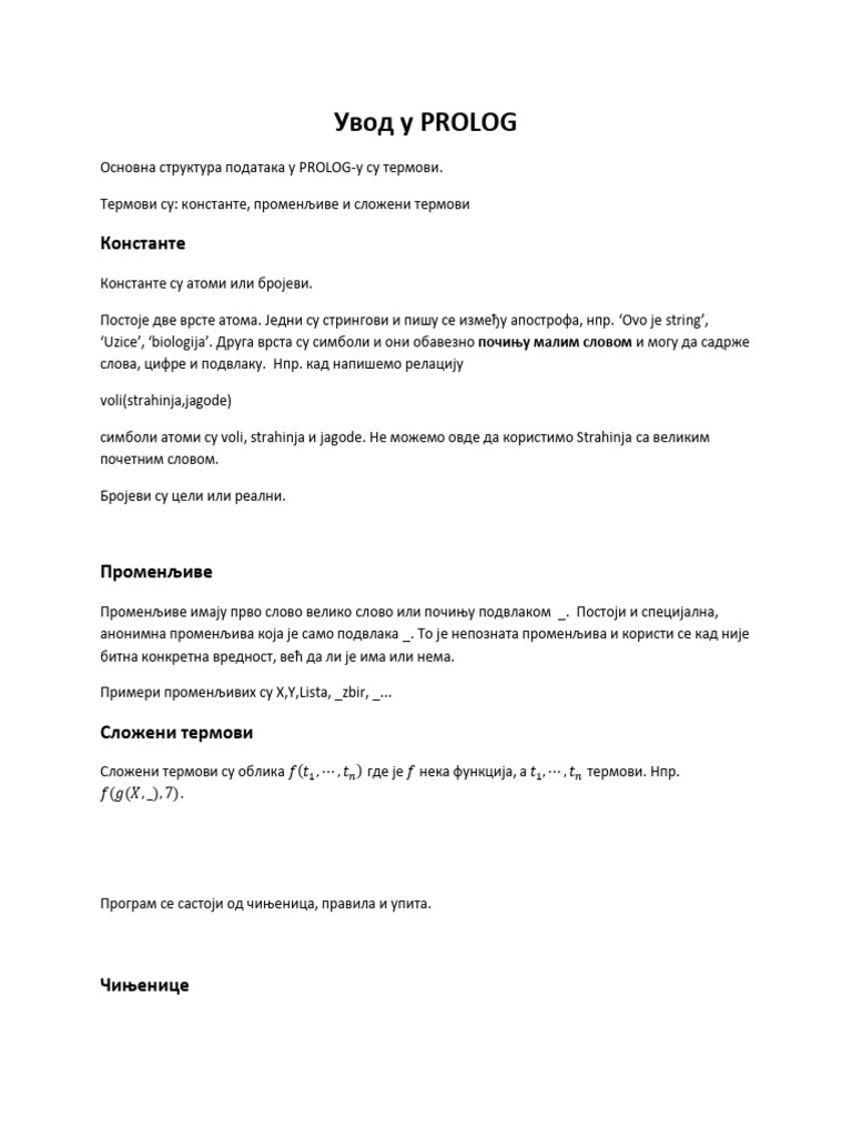 Uvod U PROLOG | PDF