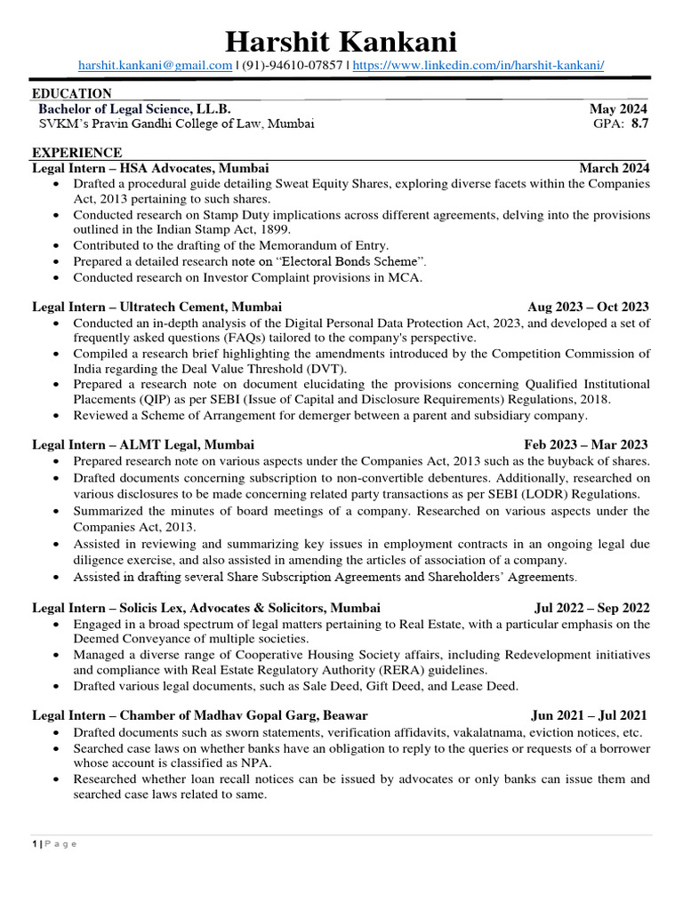 Harshit Resume | Download Free PDF | Deed