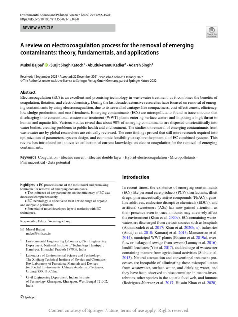 A Review On Electrocoagulation Process For The Rem | PDF | Physical Sciences | Physical Chemistry