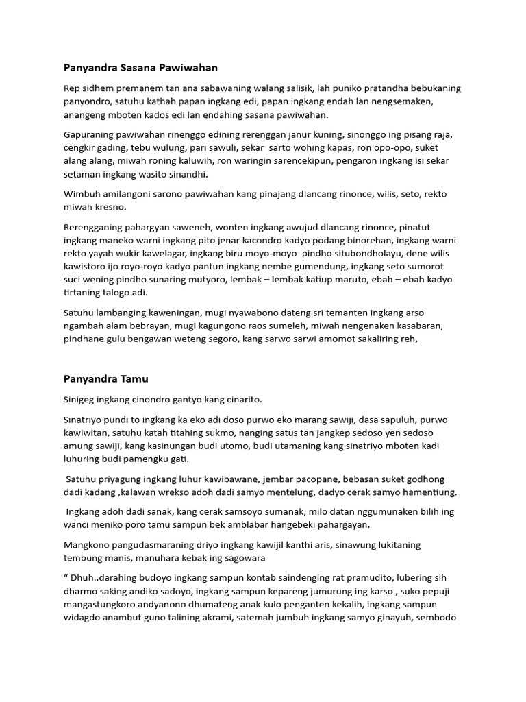 Panyandra Temanten Jawa | PDF | Poetry