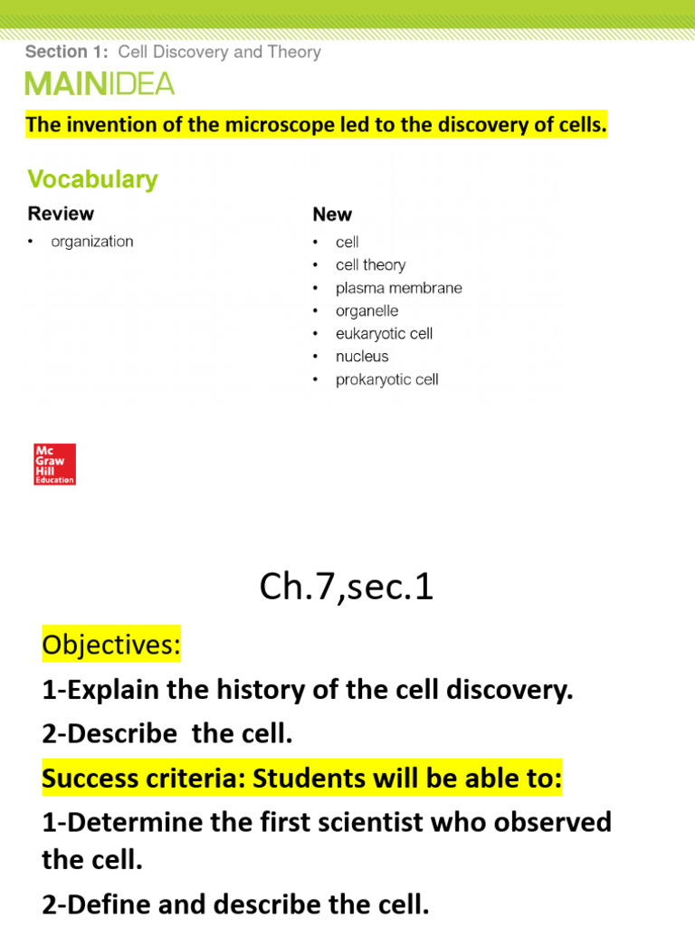 Ch 7 1 Cell Discovery and Theory - PDF | Download Free PDF | Cell (Biology) | Organelle