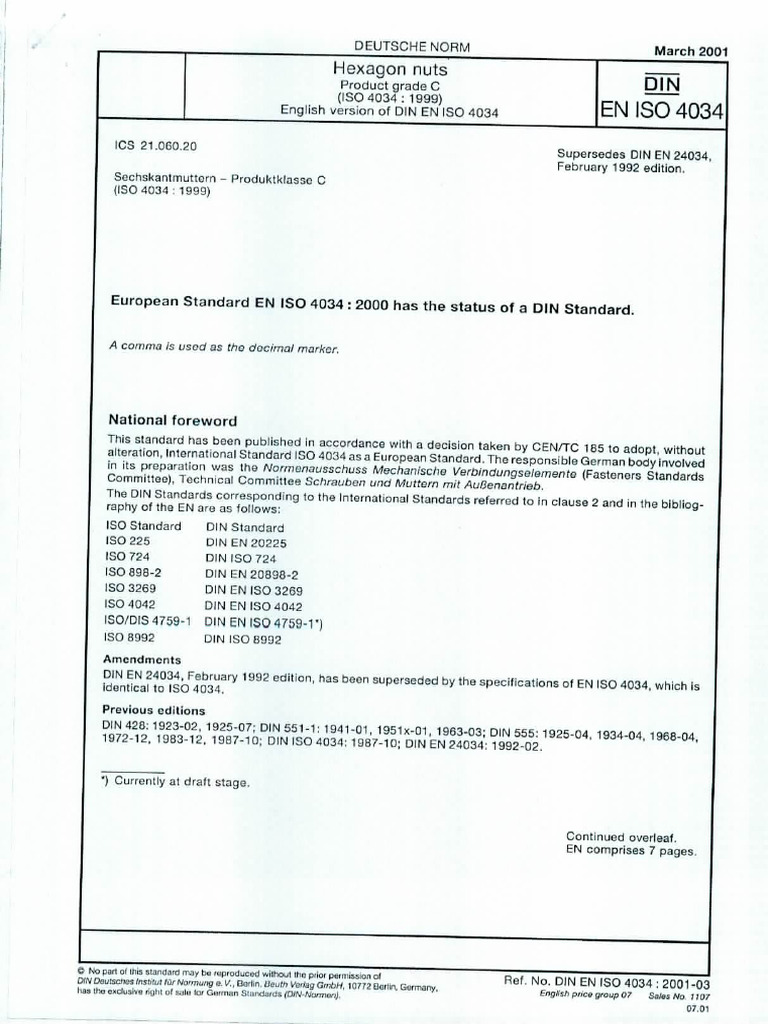 Din en Iso 4034 | PDF