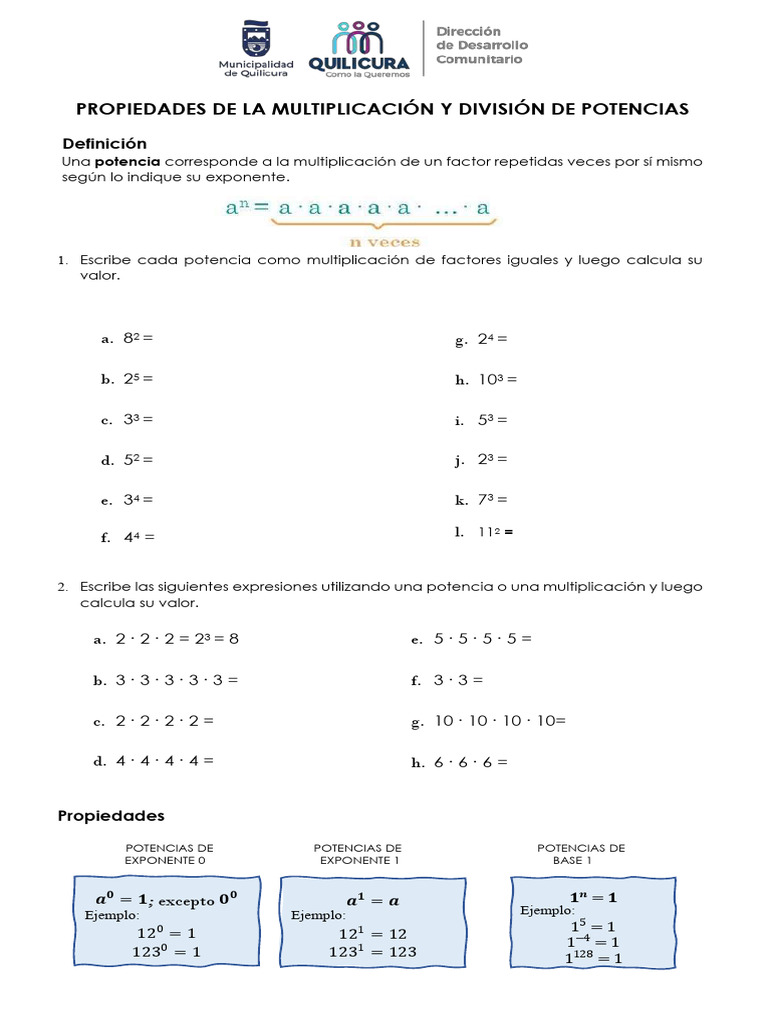 Guia de Potencias 2 | PDF | Multiplicación | Exponenciación
