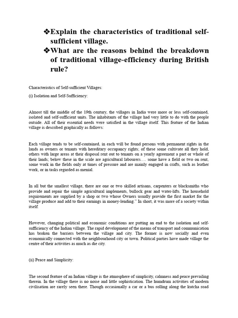 Characteristics of Self-Sufficient Villages | PDF | British Raj