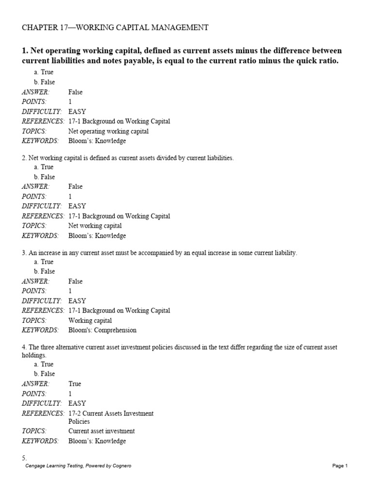 Chapter 17 Working Capital Management | PDF | Working Capital | Finance ...
