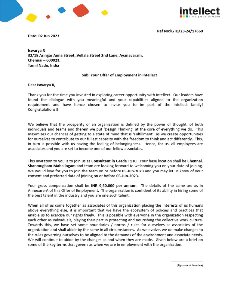 offerletter | Download Free PDF | Pension | Employment