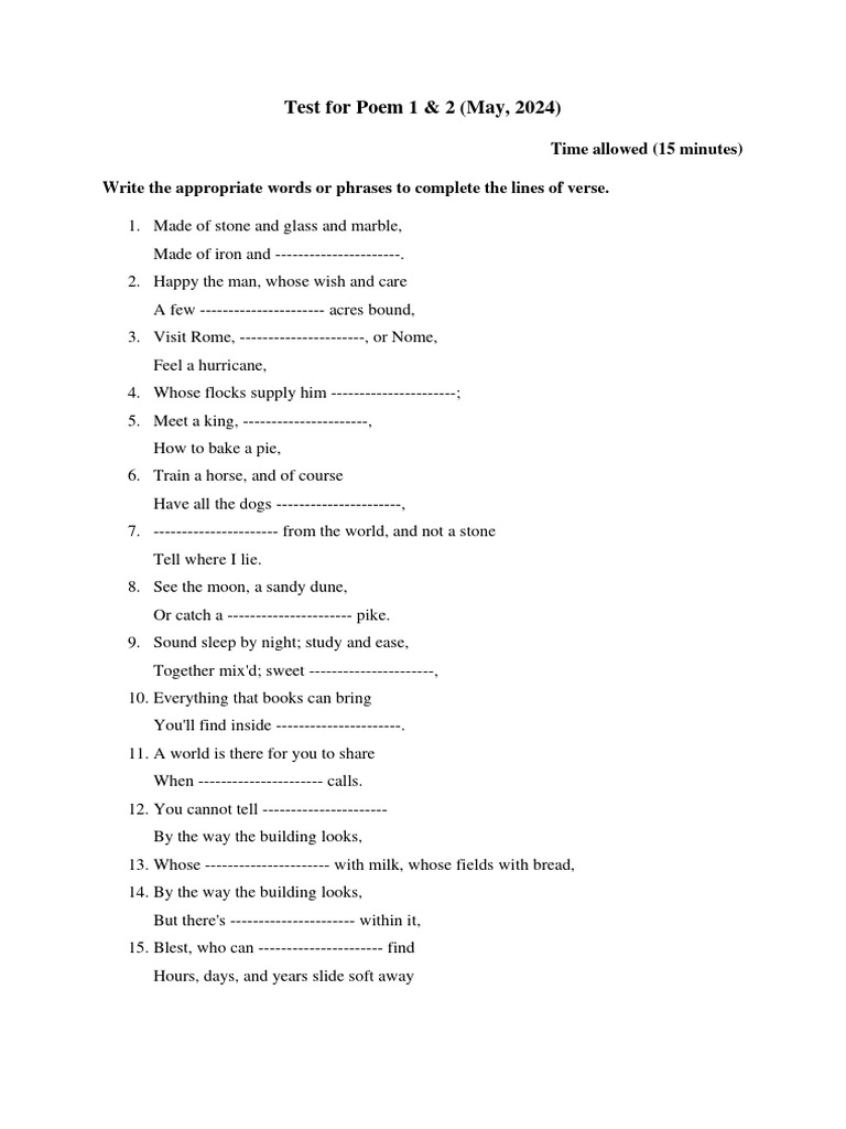 Write The Appropriate Words or Phrases To Complete The Lines | PDF ...