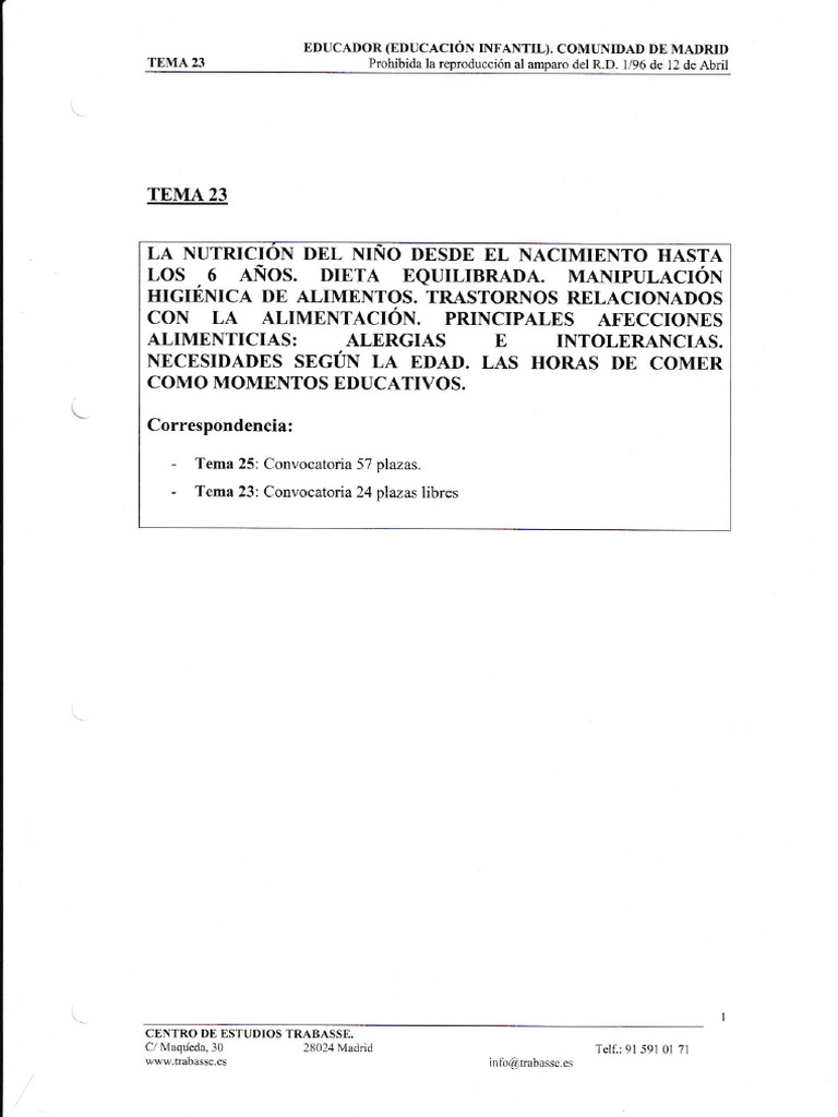 Tema 23 La Nutrición Del Niño Desde El Nacimiento Hasta Los Seis Años | PDF