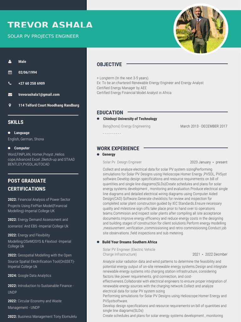 Trevor Ashala CV (3) | PDF | Photovoltaic System | Solar Power