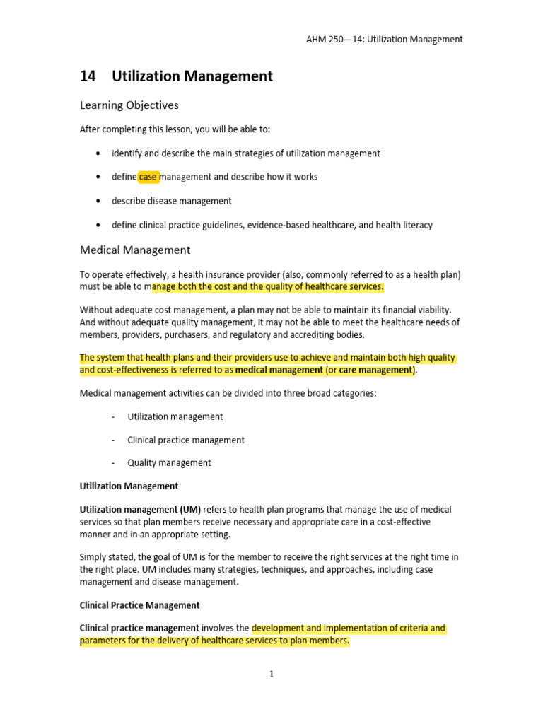 AHM250 UtilizationManagement | PDF | Health Care | Chronic Condition