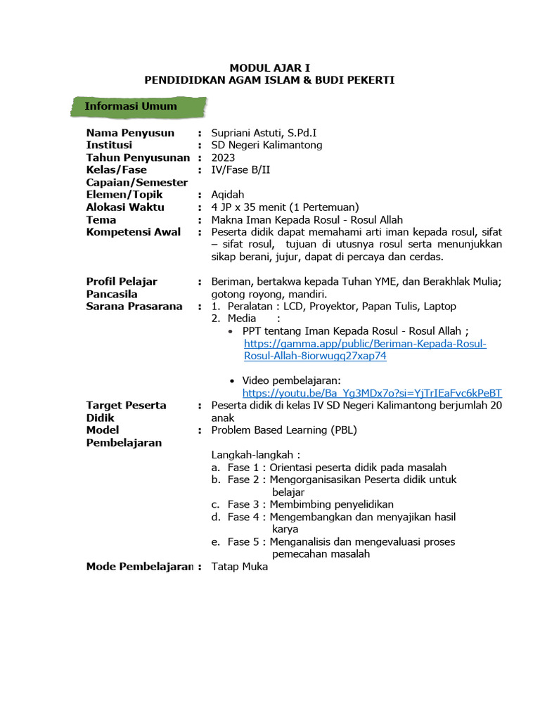 Contoh RPP SD Kurmer | PDF | Karier & Perkembangan