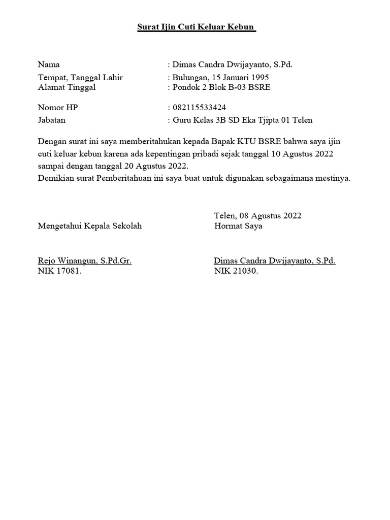 Surat Pemberitahuan Keluar Kebun | PDF Surat Pemberitahuan Keluar Kebun | PDF