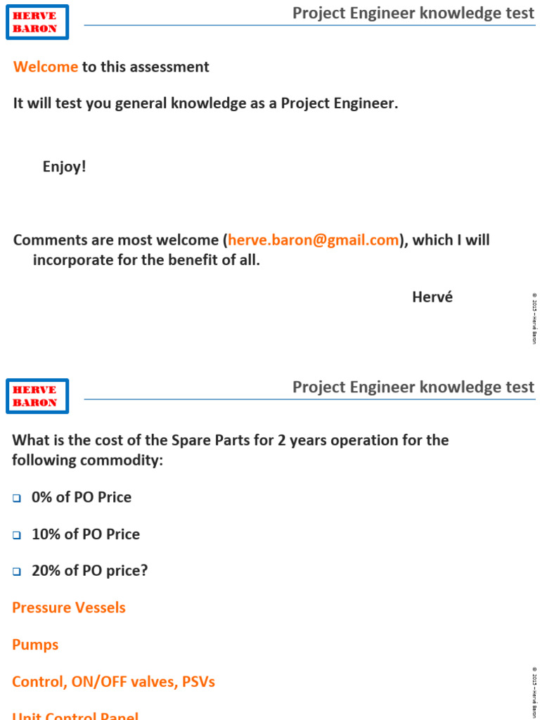 Project Engineer Knowledge Assessment | PDF | Heat Exchanger | Engineering