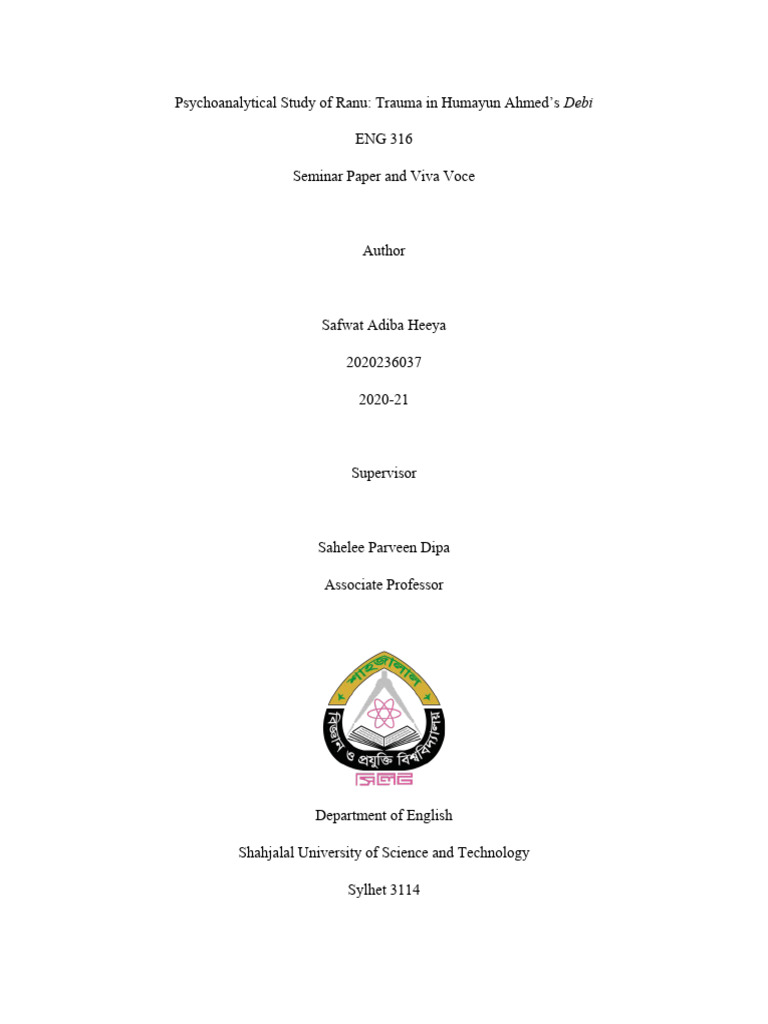 Psychoanalysis of Trauma in Humayun Ahmed's Debi | PDF | Psychological ...