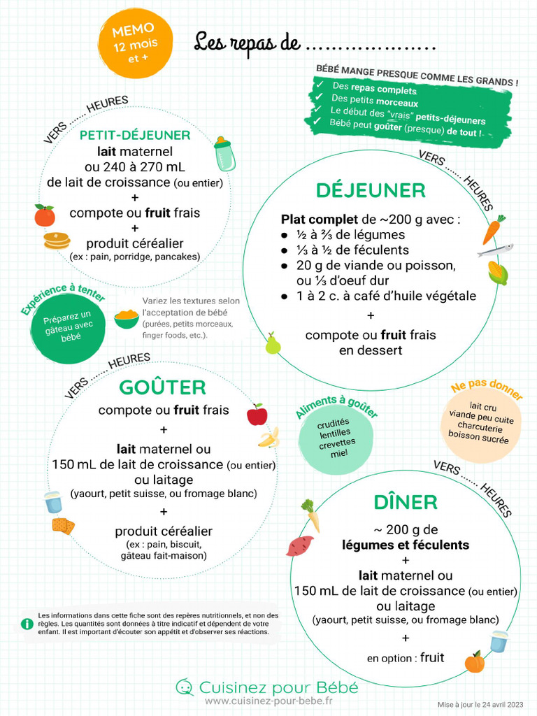 Fiche Memo Repas Type Bebe 12-18-24 Mois v5 | PDF