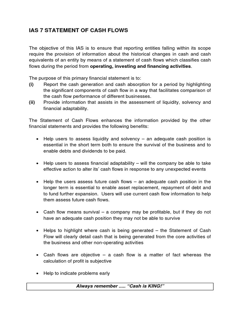 IAS 7 Statement of Cash Flows | Download Free PDF | Cash Flow Statement ...