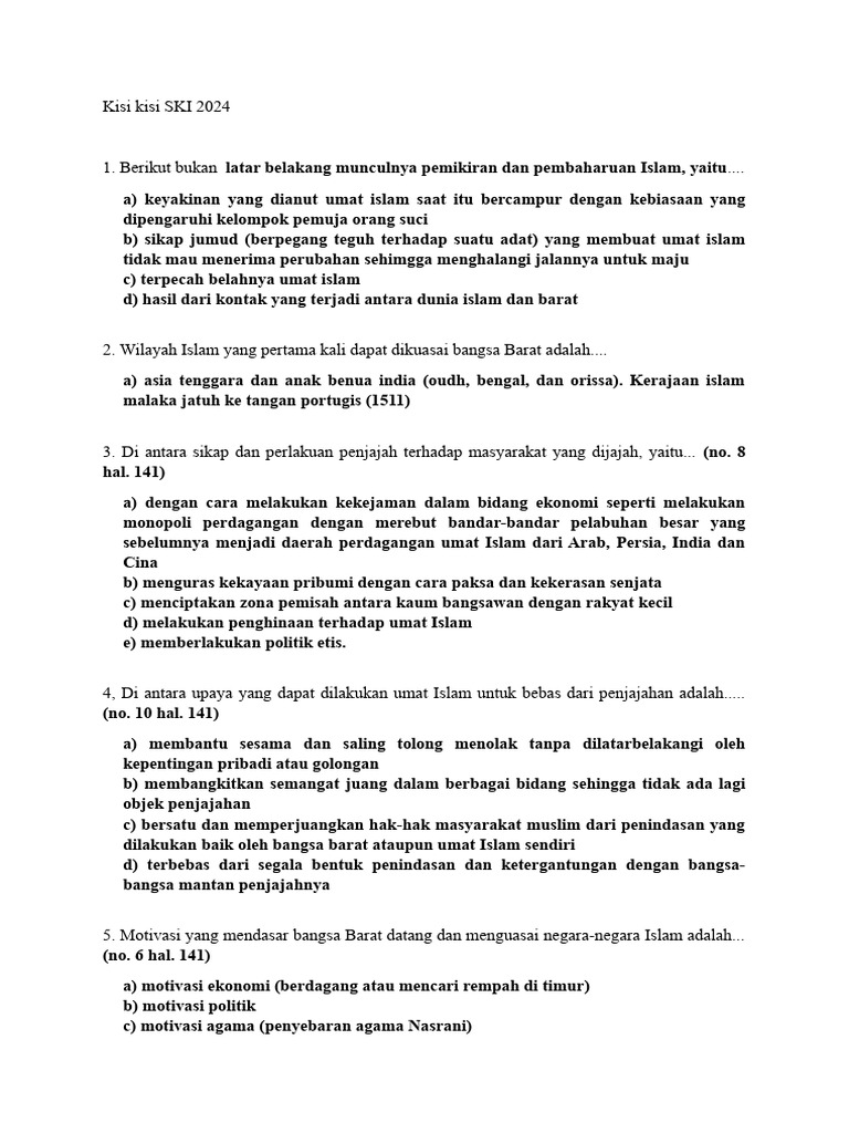 Kisi Kisi SKI 2024 | PDF | Agama & Spiritualitas