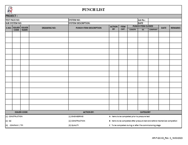 AR F QC 53 Punch List | PDF