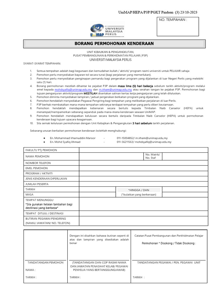 Borang - Permohonan - Kenderaan - PINDAAN - 23102023 (3) - 1 | PDF