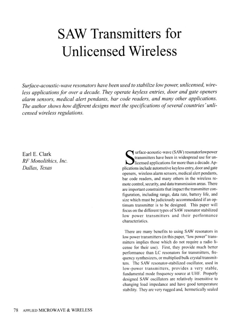 (AMW94wi) SAW Transmitters For Unlicensed Wireless | PDF