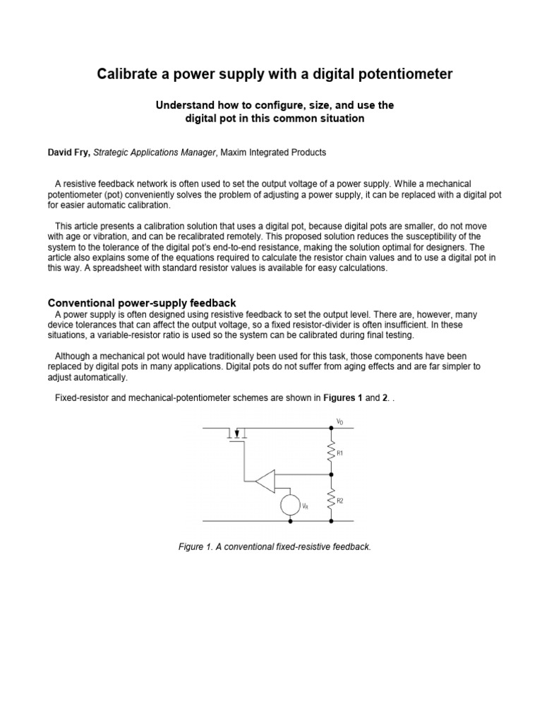 Calibrate A Power Supply With A Digital Potentiometer | PDF | Resistor ...