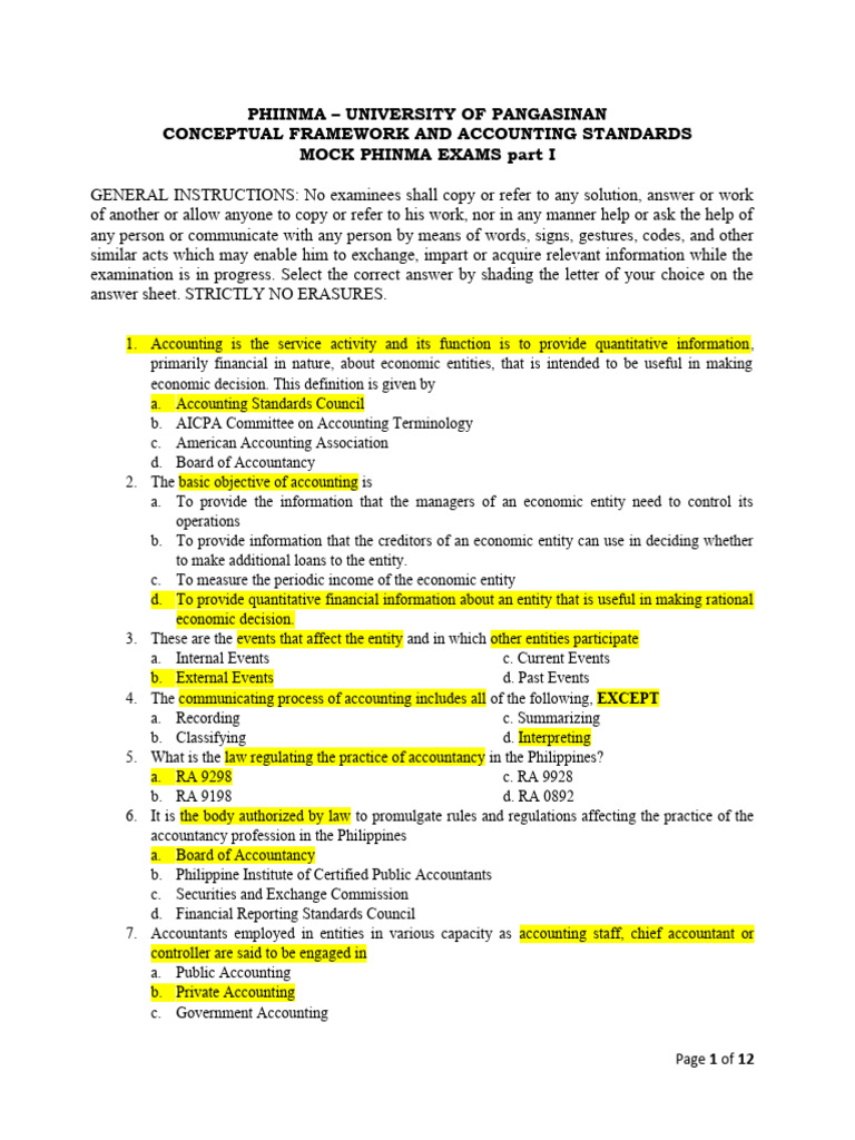 Mock PHINMA Exam for Accountancy Students | PDF | Accounting | Debits ...