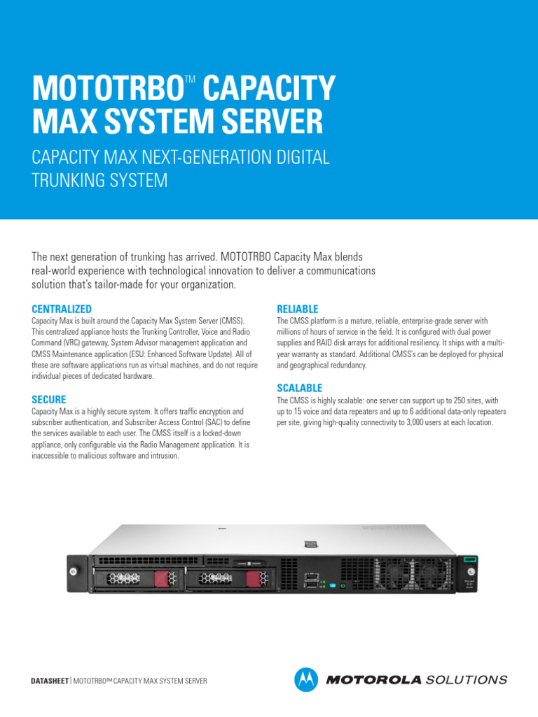mototrbo_capacity_max_system_server_datasheet | PDF | Server (Computing) | Computer Network