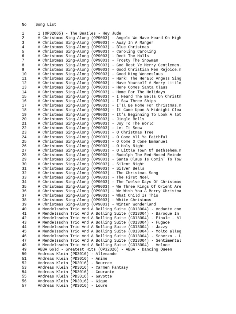 Piano Song List | PDF | Christmas | Suite (Music)