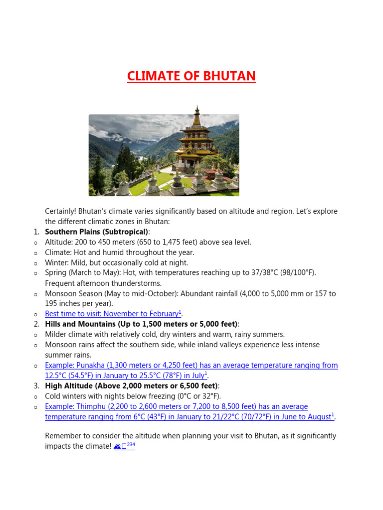 Bhutan's Diverse Climate Zones Explained | PDF